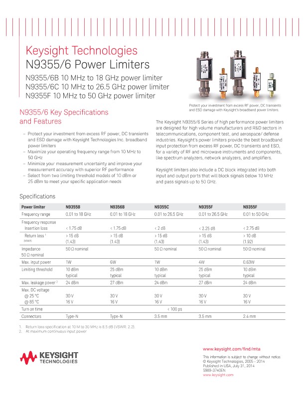 N9355/6 Power Limiters PDF Asset Page | Keysight